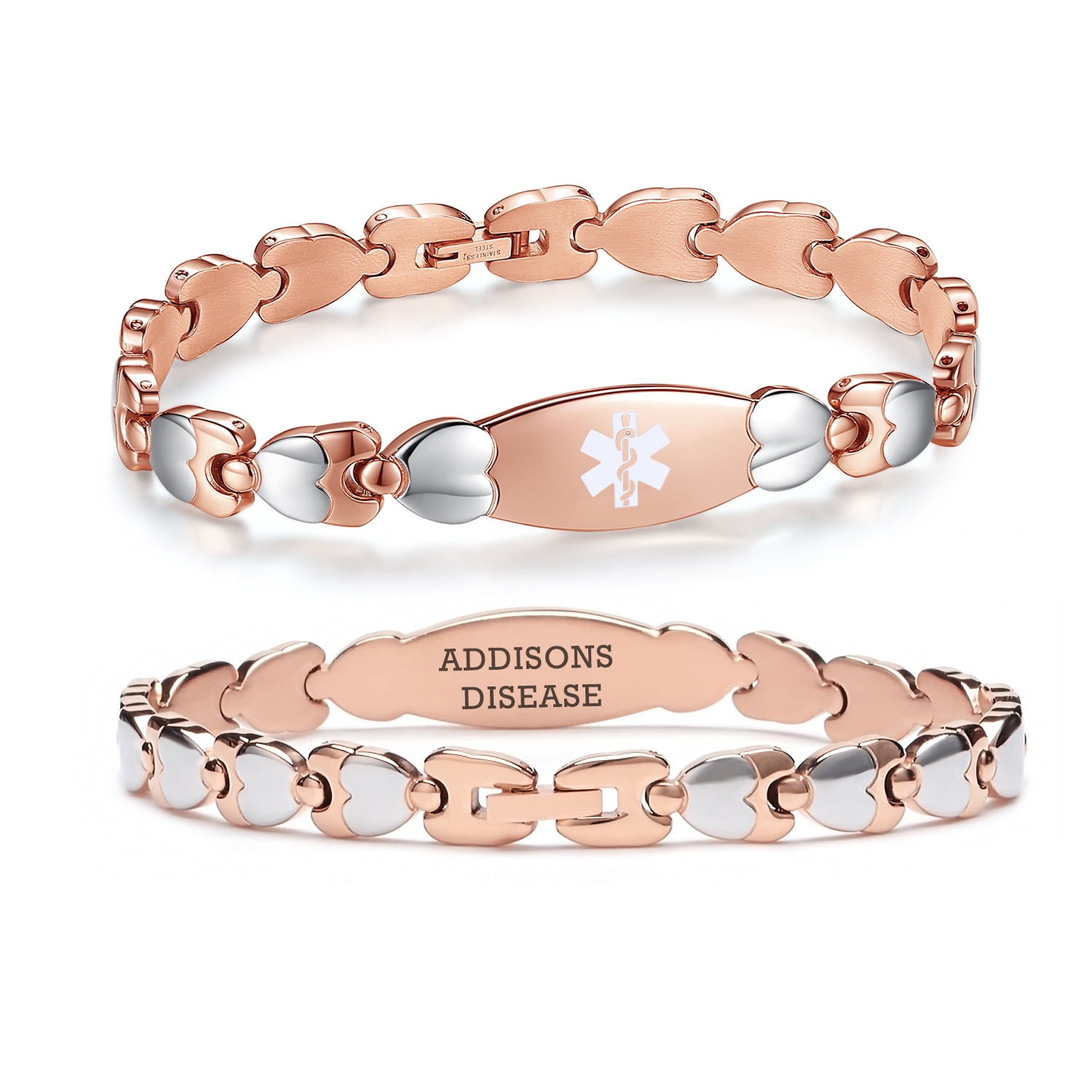 Double Heart Medical alert Bracelet for Women 7 1/2 inches Rose gold ...