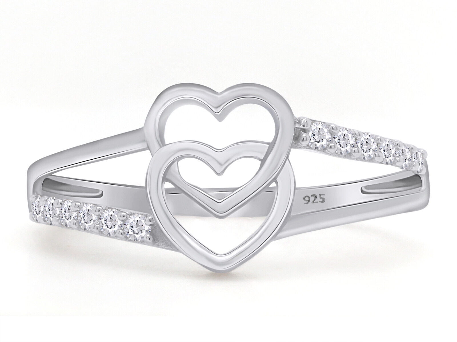 Double Heart Promise Engagement Ring 1.6 Ct Diamond 14K White Gold Over ...