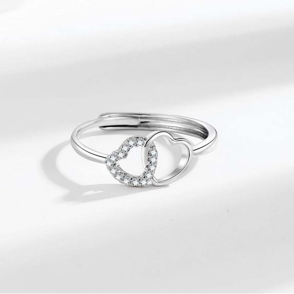 Double Heart Shaped Ring for Women Girlish Heart Studded Finger Ring ...