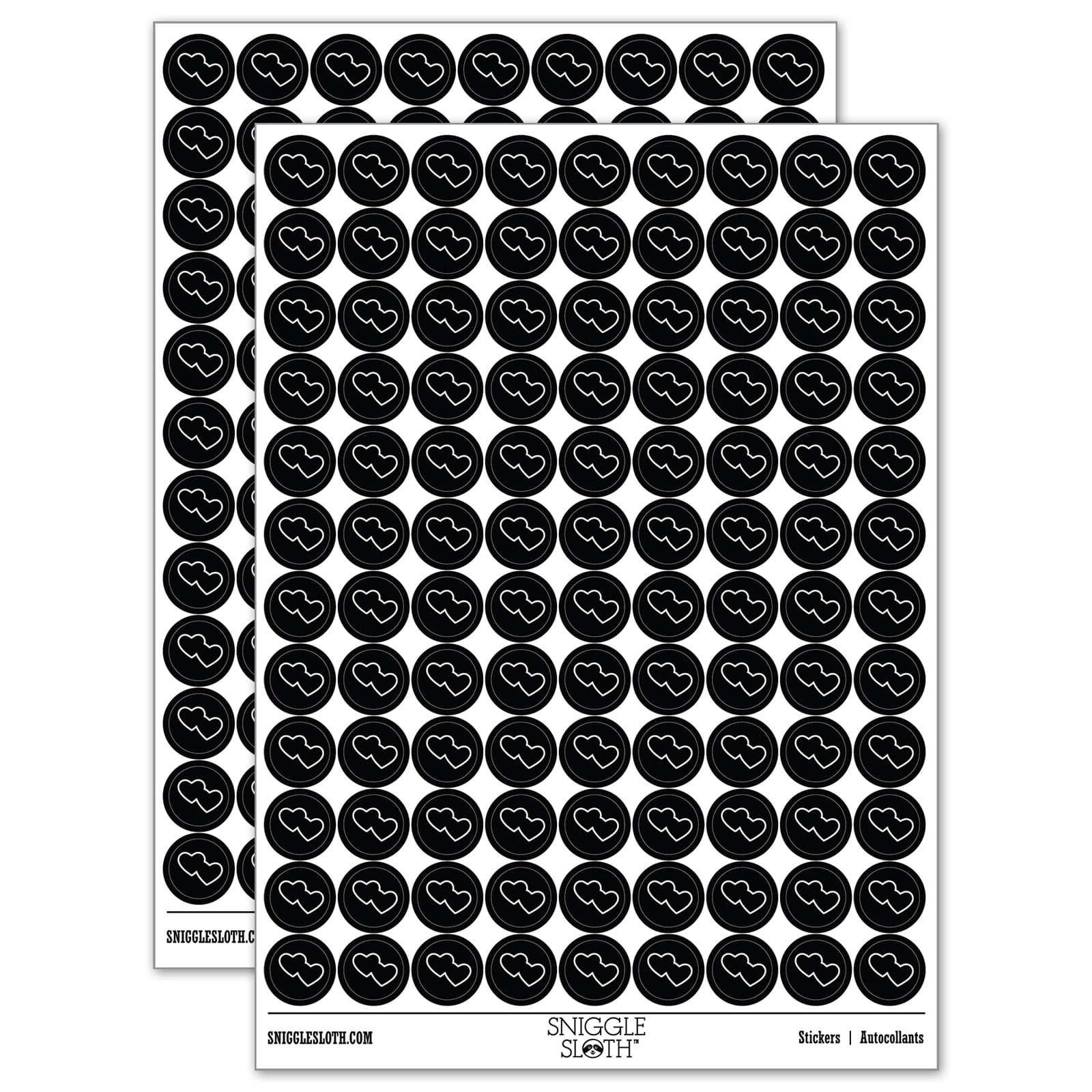 Double Heart Symbol Outline 200+ Round Stickers - Black - Matte Finish ...