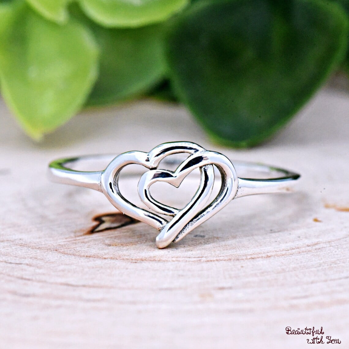 Double Hearts Ring, Heart Promise Ring, Promise Ring for Her, Ring for Women, Womens Silver Ring ...