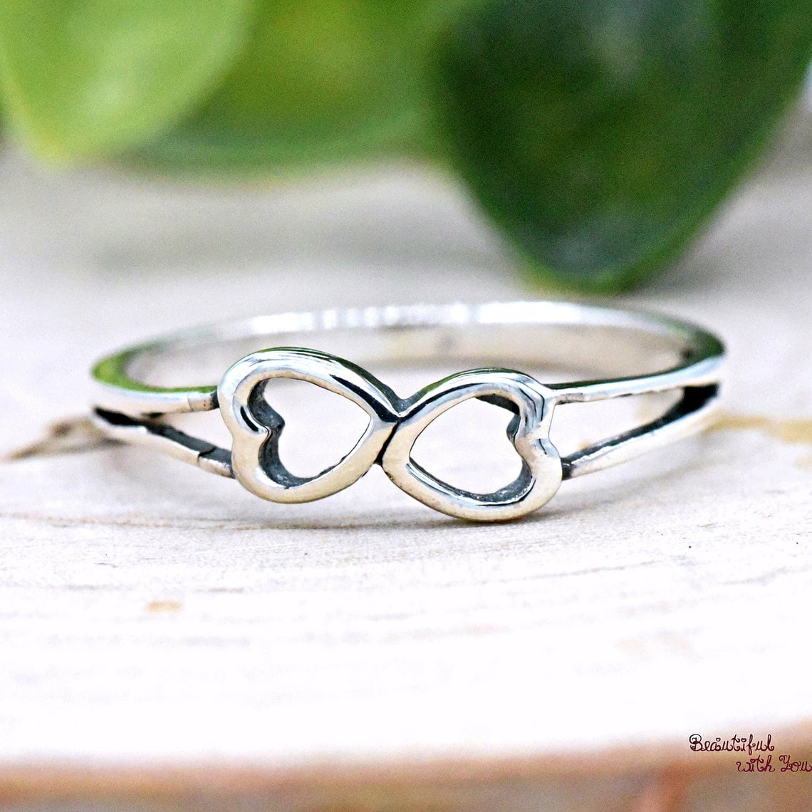 Double Hearts Ring, Sideways Heart Ring Silver, Womens Heart Ring ...