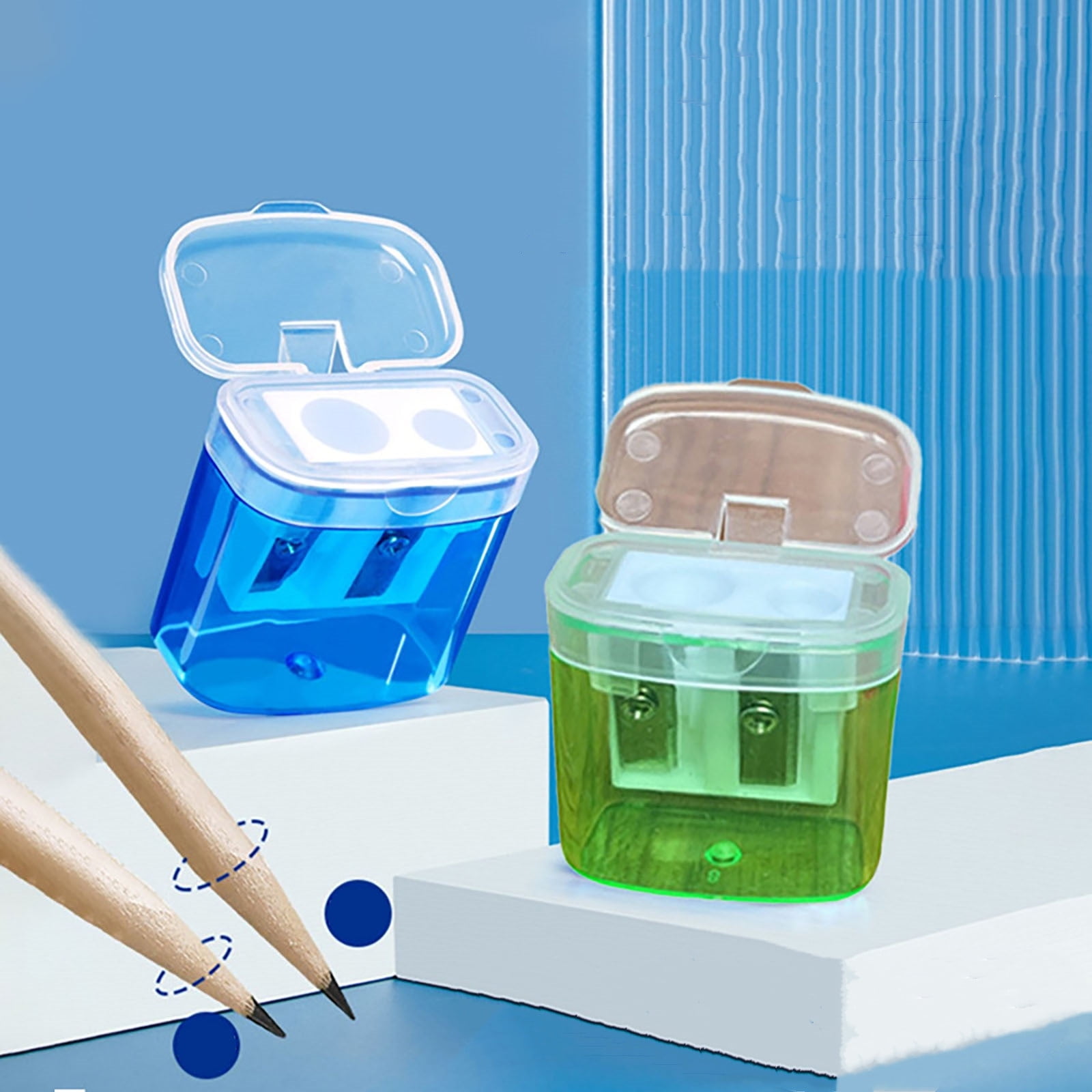 Double Hole Pencil Sharpener with Cover - Transparent Shavings ...