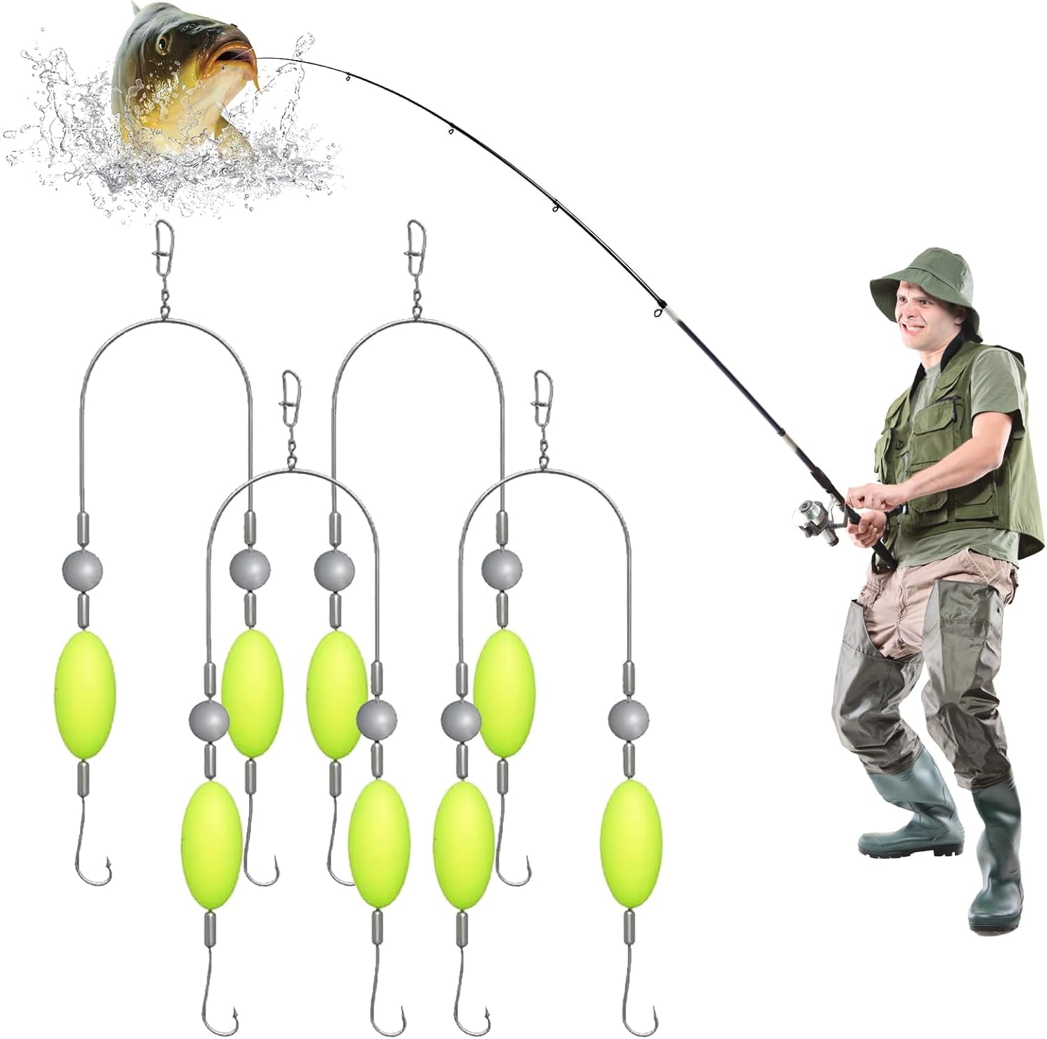 Double-Hook Reverse Bottom Rig, Fishing Double Hooks, Swimming Bait for ...