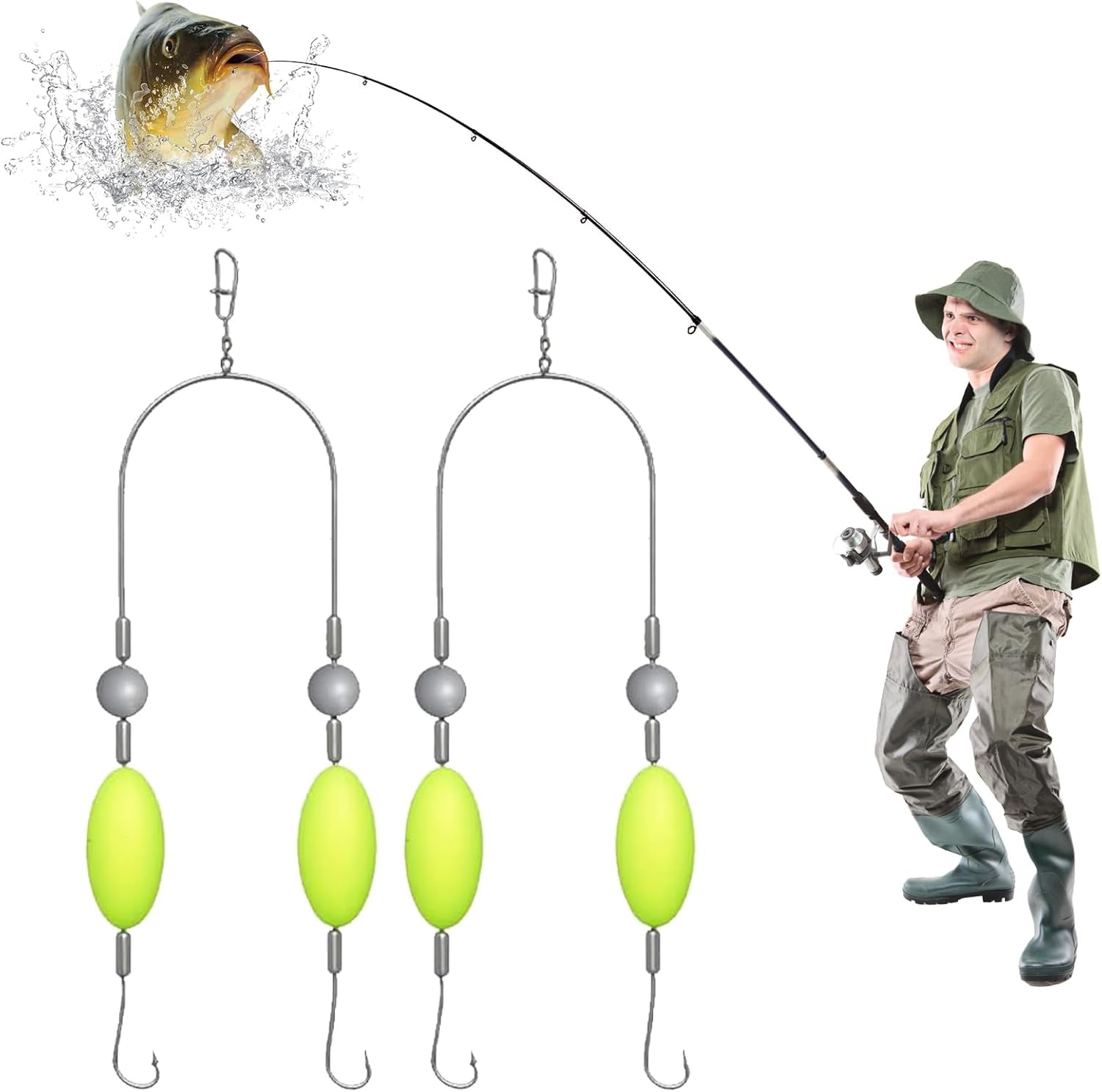Double-Hook Reverse Bottom Rig, Fishing Double Hooks, Swimming Bait for ...