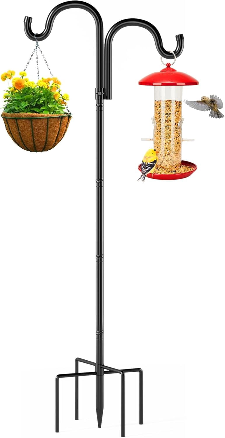Double Hooks for Outdoor,76" Heavy Duty Bird Feeder Pole with 5 Prong ...