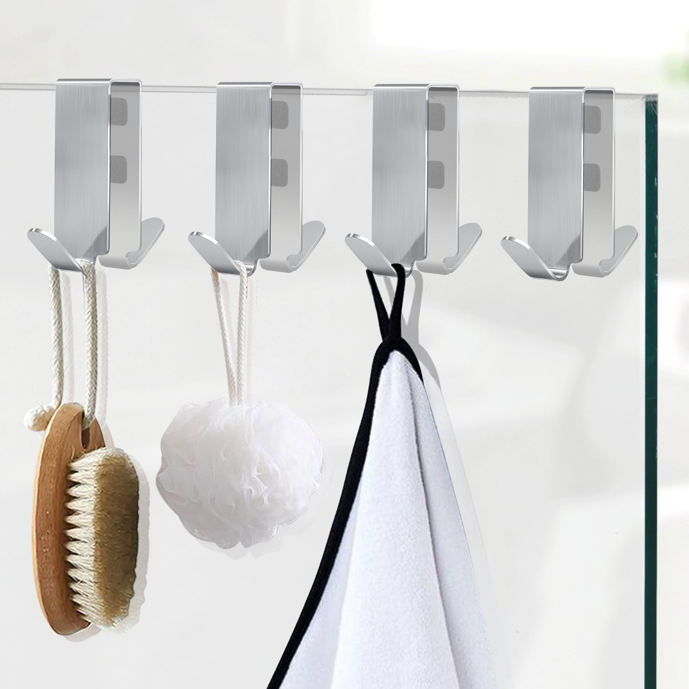 Double Hooks for Glass Shower Door, EEEkit 4pcs Towel Hooks Over the ...