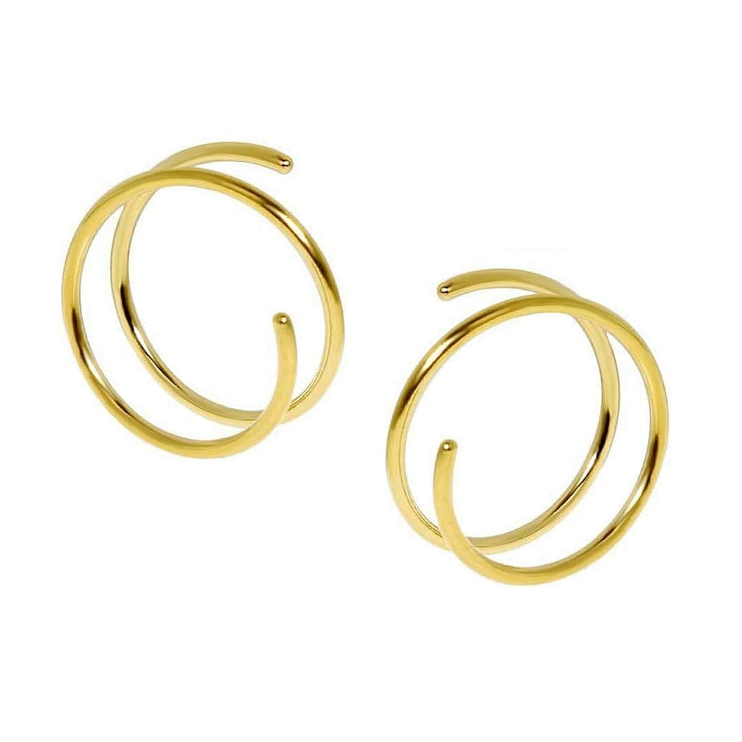 Double Hoop Earrings for Single Piercing, 1 Pair Gold Filled Spiral ...
