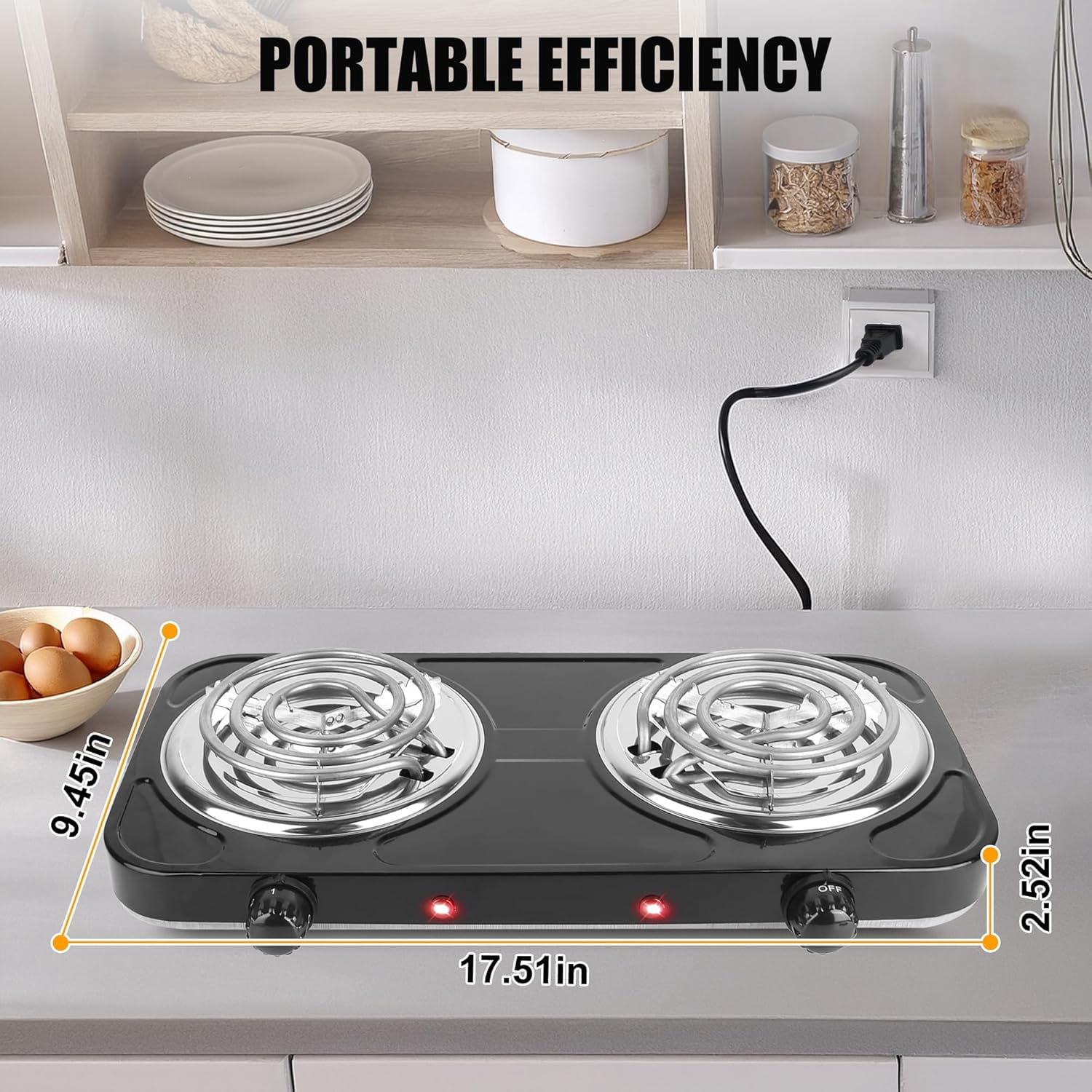 Double Hot Plate, 2000W Portable Countertop Burner & Electric Stove, 5 ...