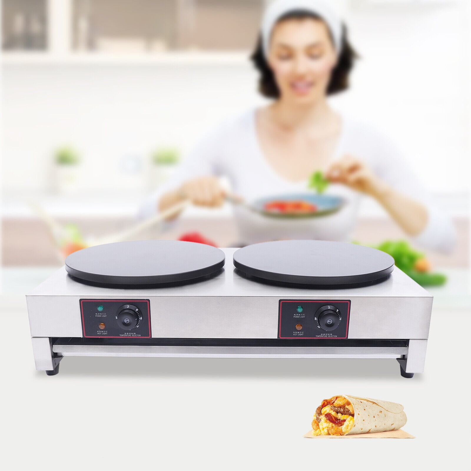 Double Hotplate Non Stick Commercial Electric Crepe Maker 16" Pancake ...