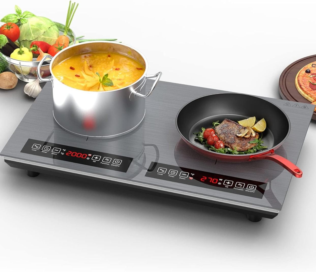 Double Induction Cooktop 110v-120v, 2 Burner Electric Cooktop 24 inch ...