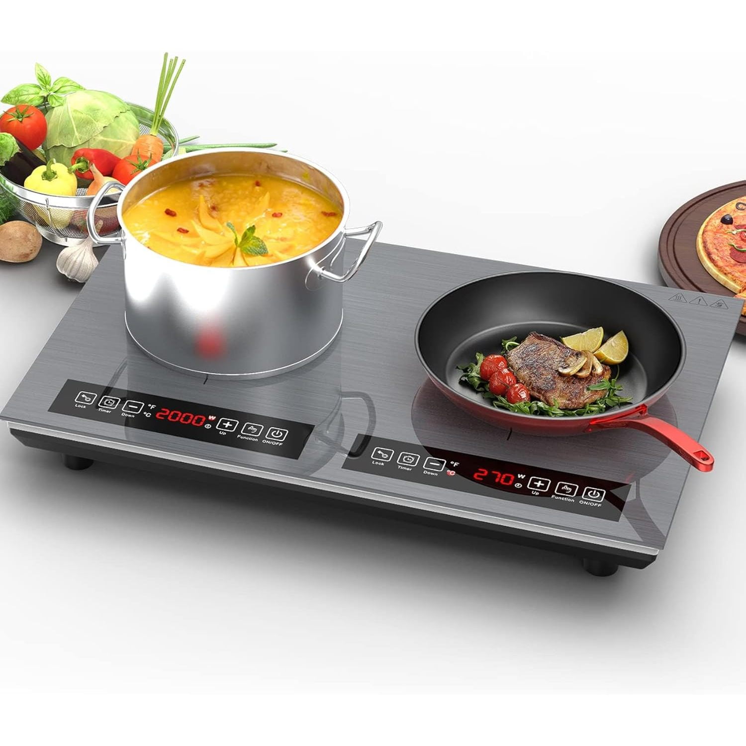 Double Induction Cooktop 110v,4000W 24 inch Electric Cooktop 2 Burners ...