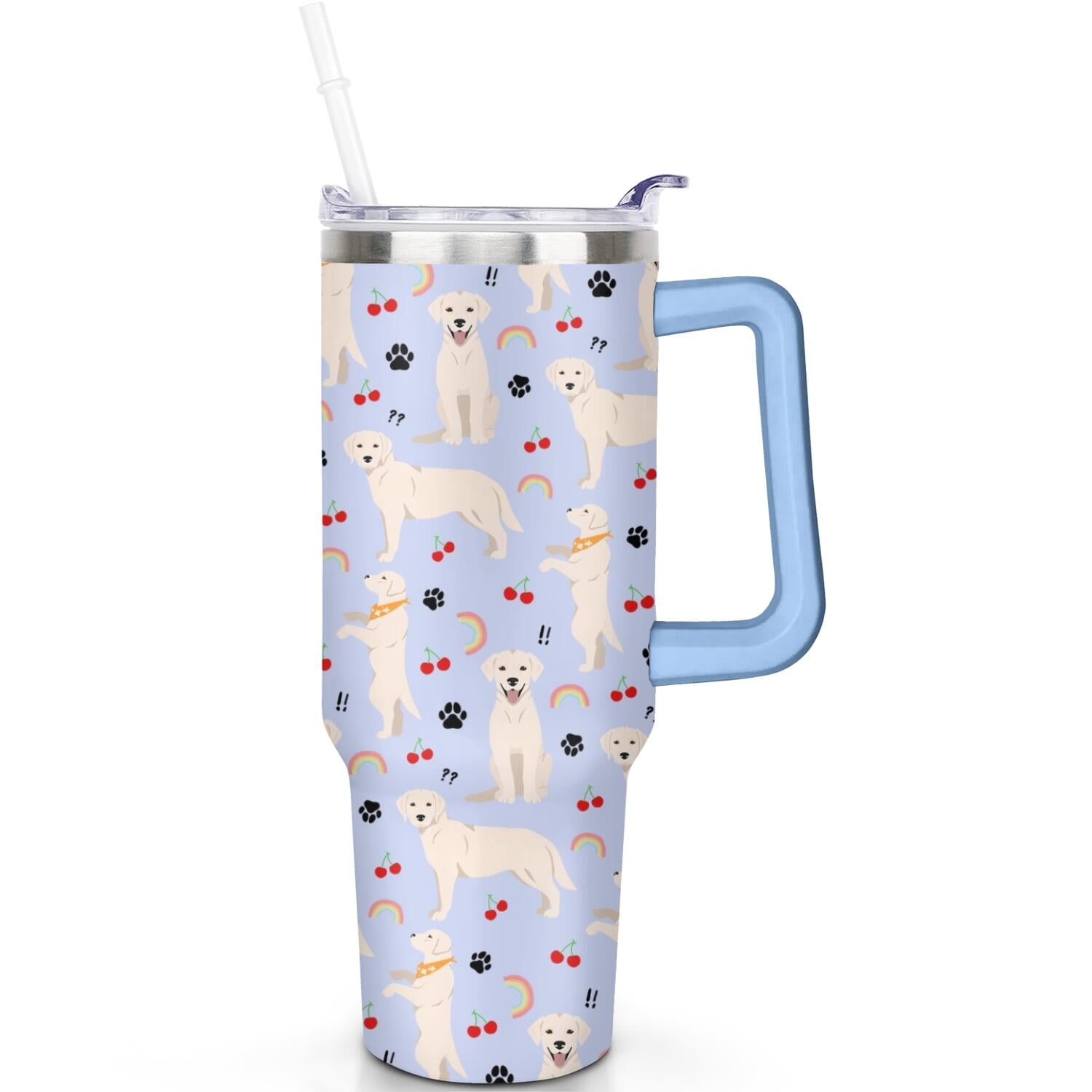 Double Insulated 40oz Dog Travel Mug with Spill Proof Lid, Handle and ...