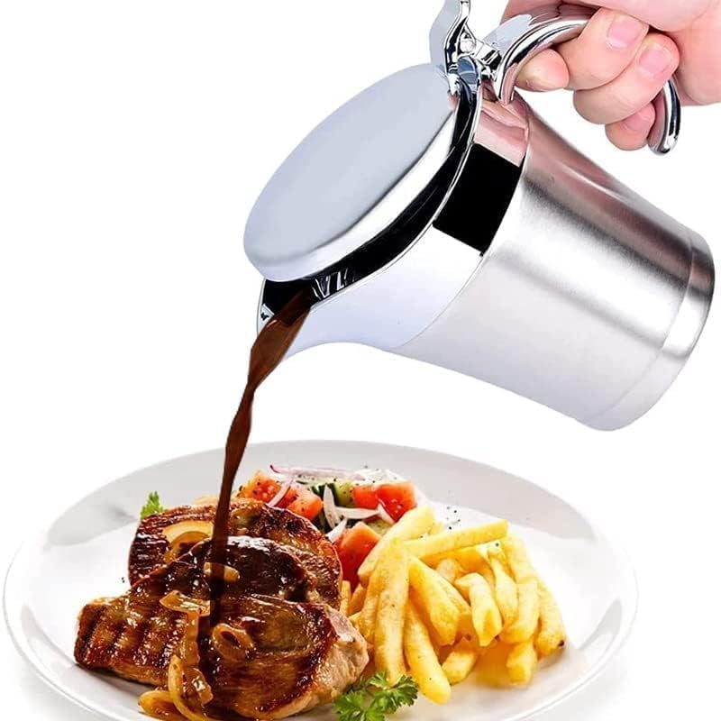 Double Insulated Sauce Jug with Hinged Lid, Stainless Steel Gravy Boat ...