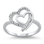 White Diamond Accent Sterling Silver Double Heart Open Ring - Walmart.com