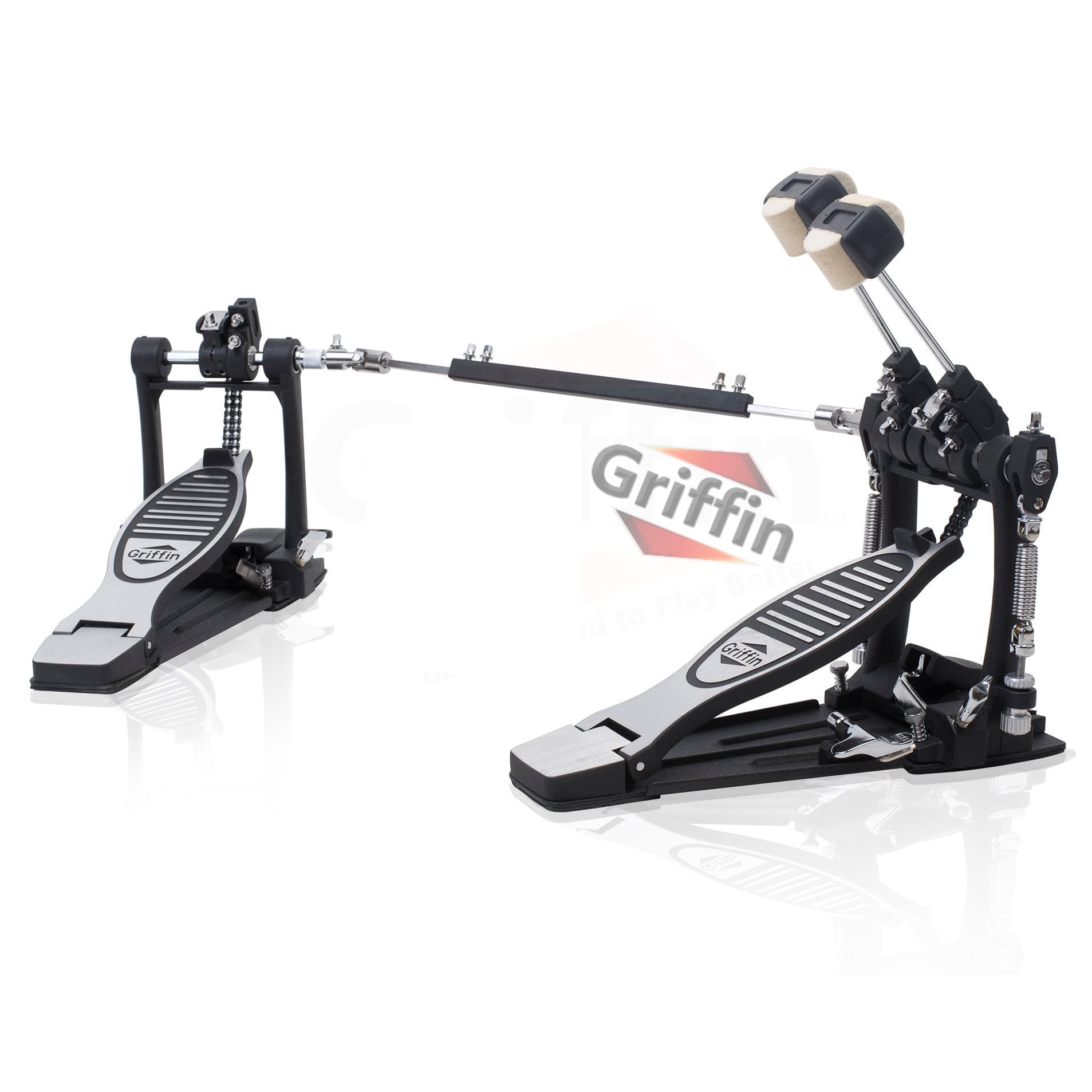 Griffin Double Kick Drum Pedal with Quad Sided Beater Heads, Two Chain ...