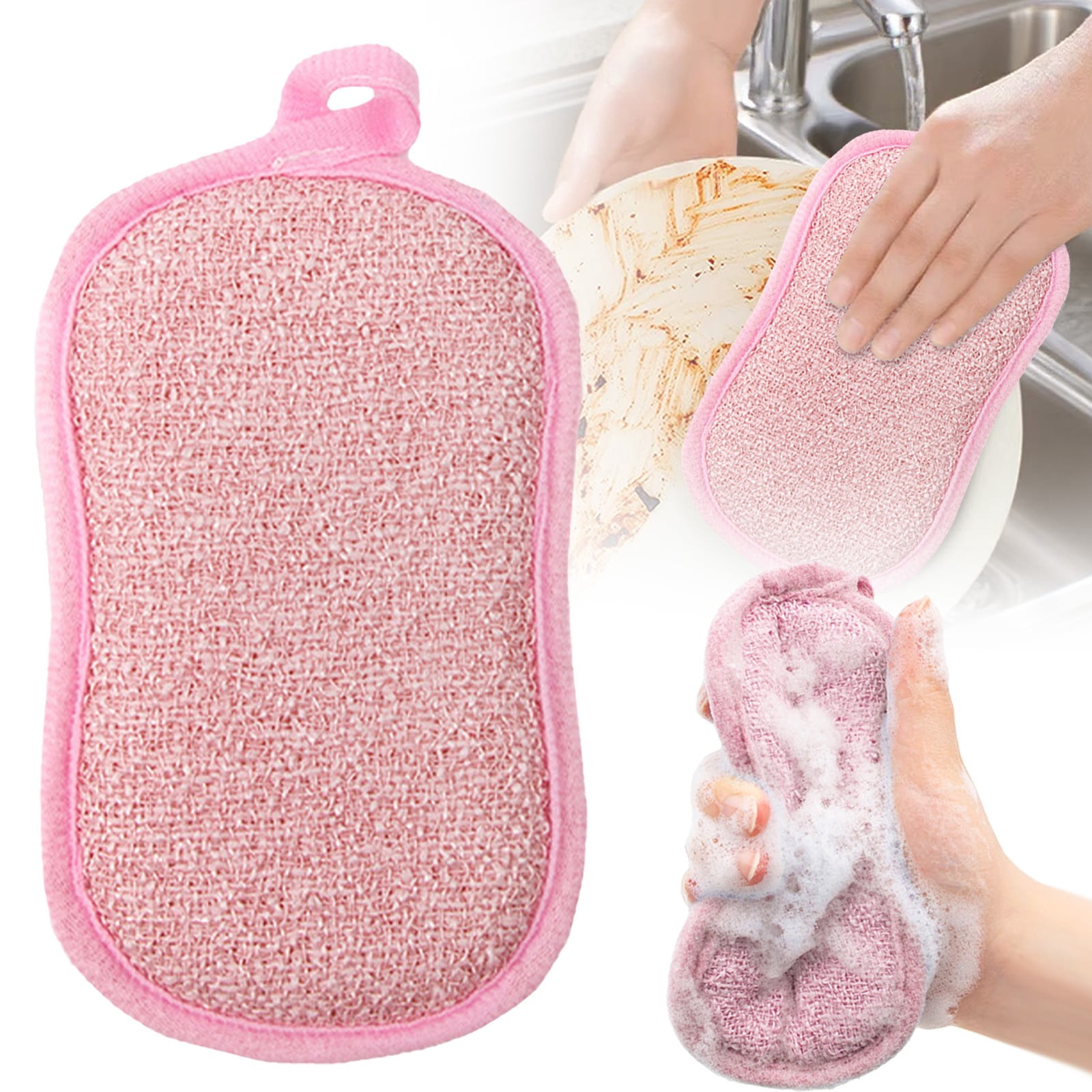 Double Kitchen Dishwashing Sponge Block Superfine Fiber Hard Wire Cloth ...
