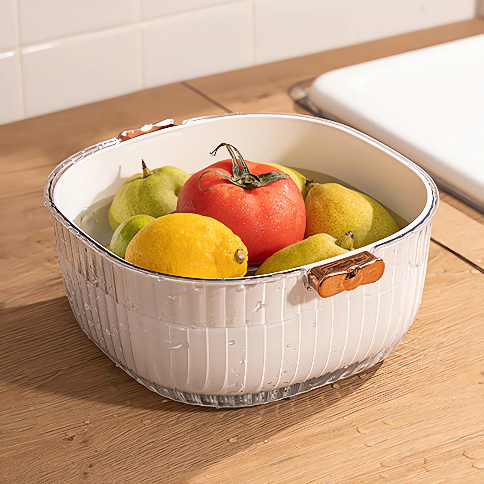 Double Kitchen Drainable Basket, 8.07*3.54 Inch Food Strainers and ...