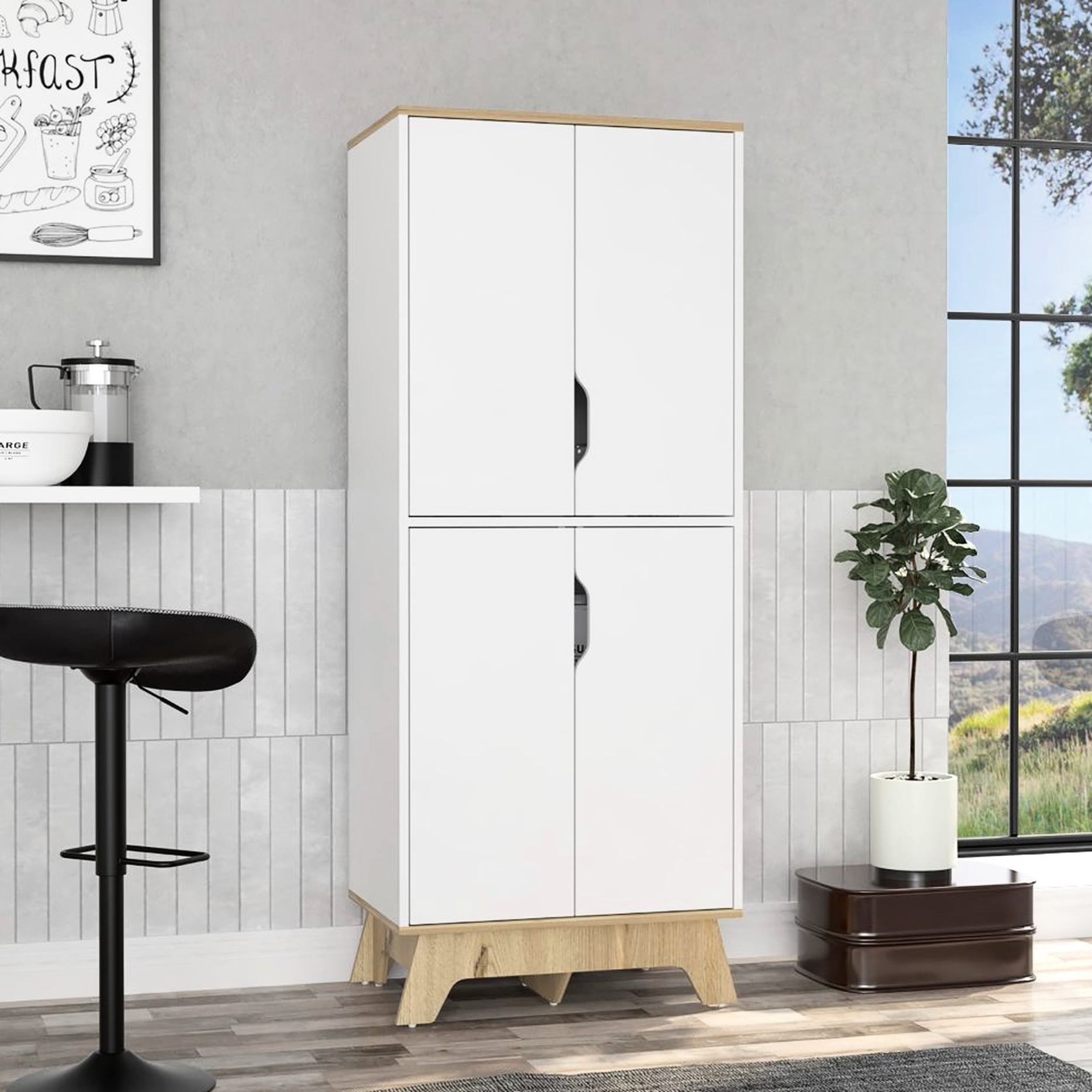 Double Kitchen Pantry - Four Shelves, Door Cabinets, Oak/white Style ...