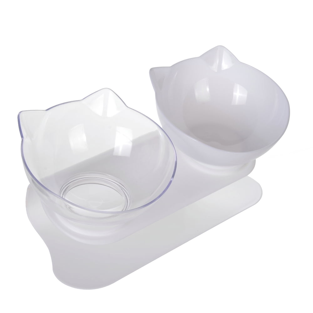 Double Kitten Bowl 2 Cat Feeder Container Tilted Pet Inclination Stand ...