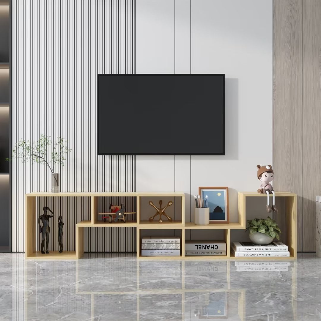 Double L-Shaped TV Stand for 55 inch TV, Fir Wood TV Console Cabinet ...