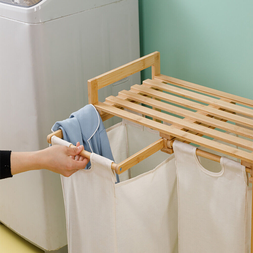 Double Laundry Basket Hamper Organizer Removable Storage Sorter Bag ...