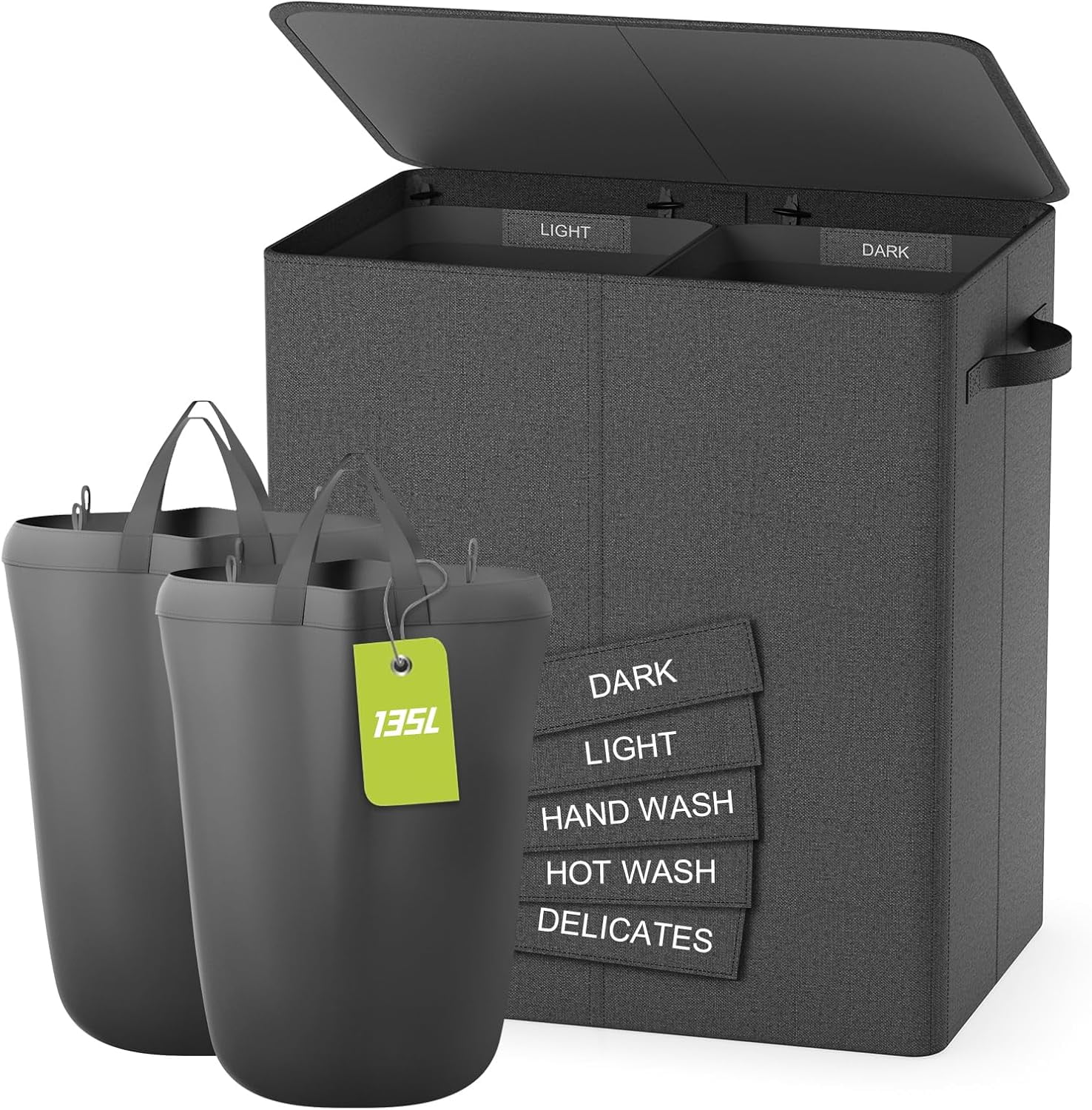 Double Laundry Hamper with Lid, 135L Clothes Hampers for Laundry with ...