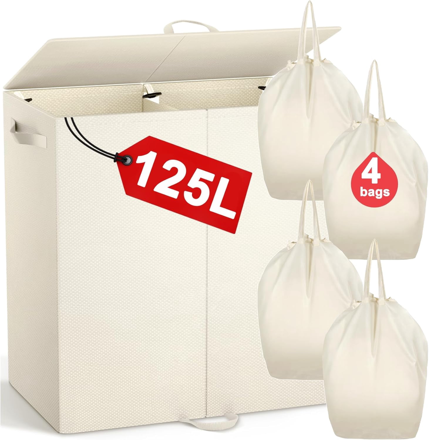 Double Laundry Hamper with Lid and 4 Removable Laundry Bags ...