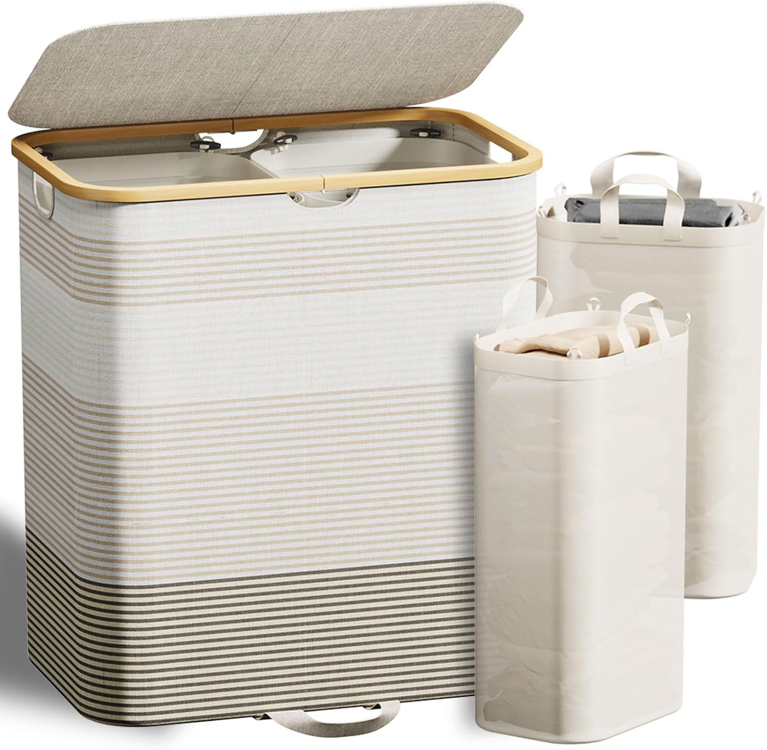 Double Laundry Hamper with Lid and Removable Bags, 150L Large ...