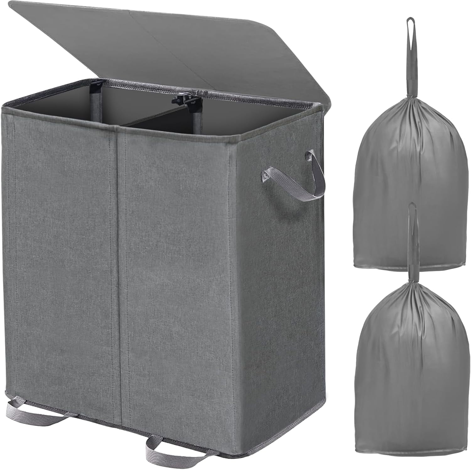 Double Laundry Hamper with Lid and Removable Bags, Laundry Basket 2 ...