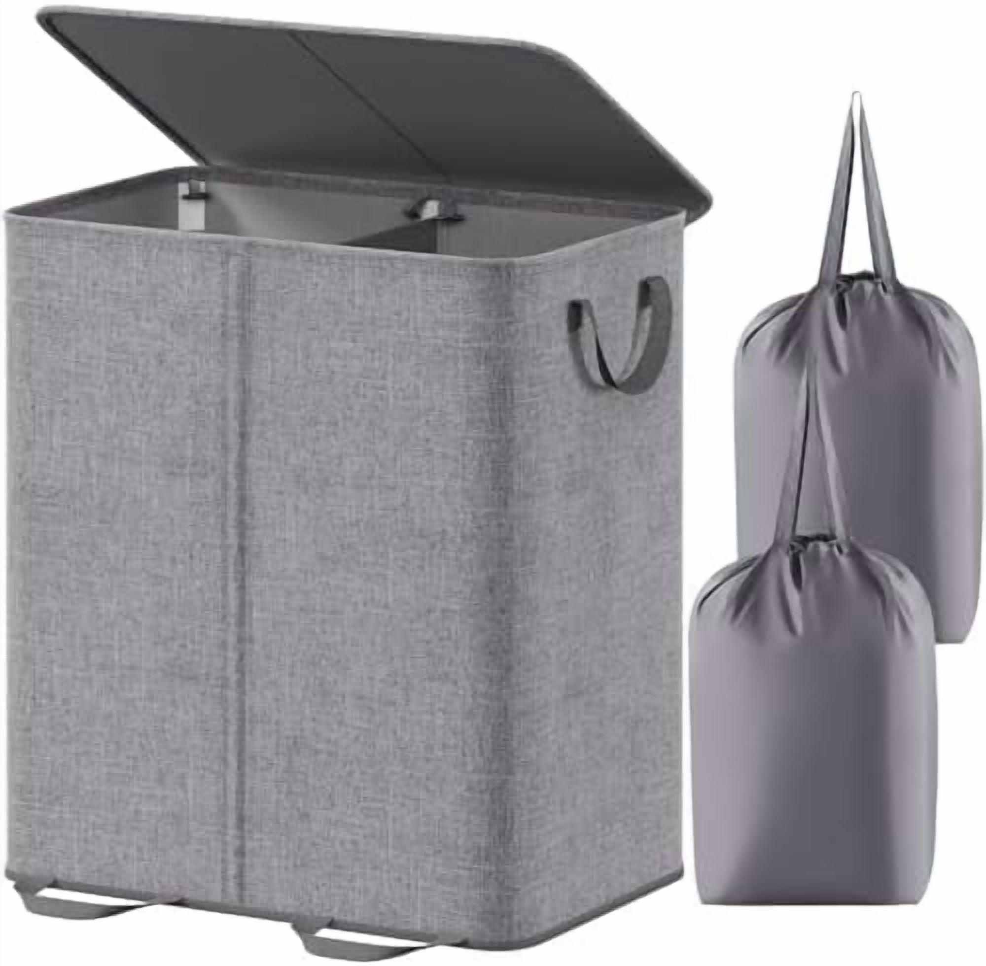 Double Laundry Hamper with Lid and Removable Laundry Bags, Large ...