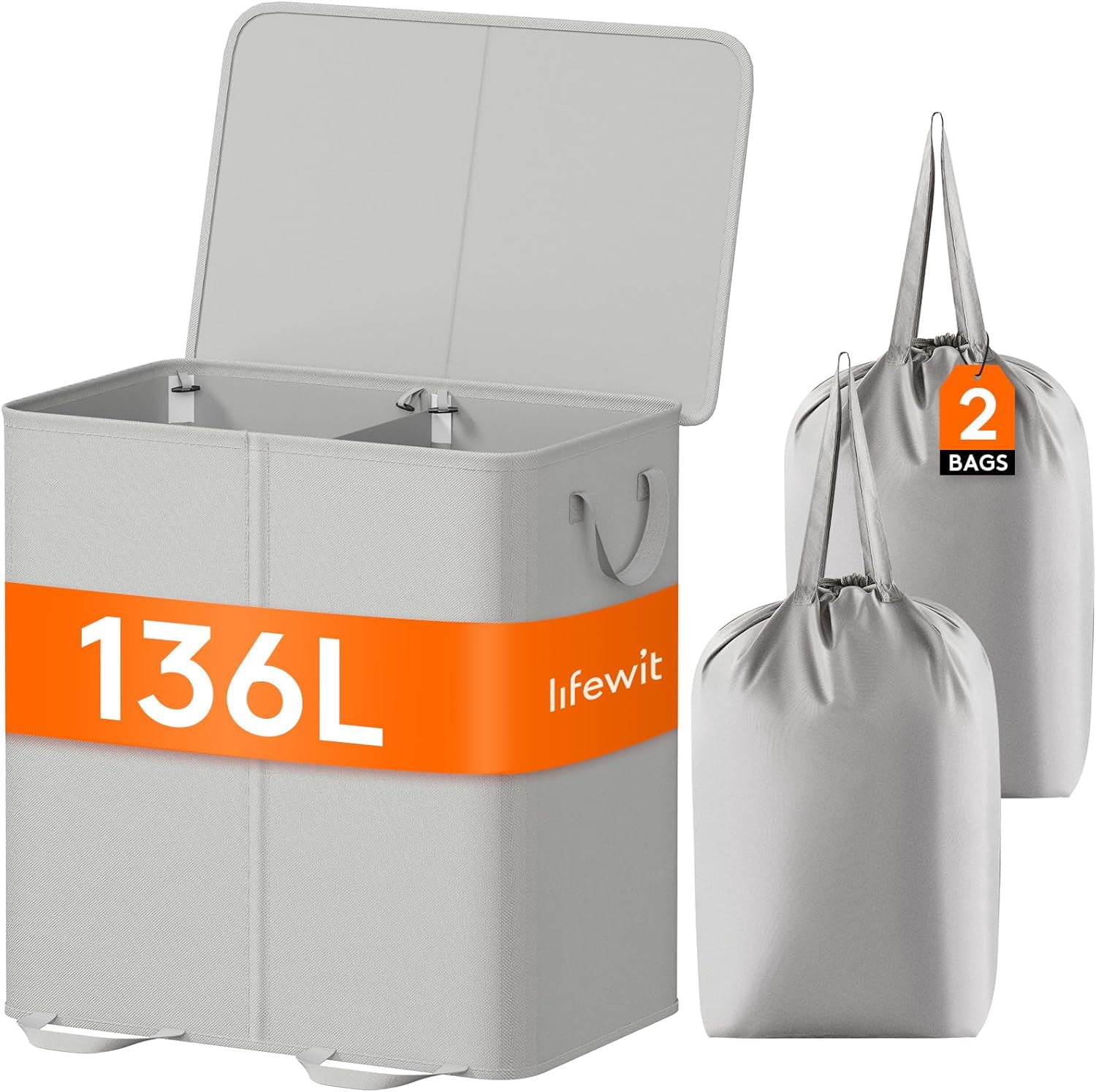Double Laundry Hamper with Lid and Removable Laundry Bags, Large ...