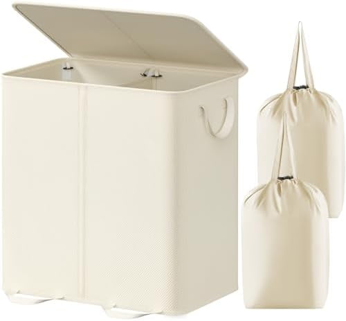 Double Laundry Hamper with Lid and Removable Laundry Bags, Large ...