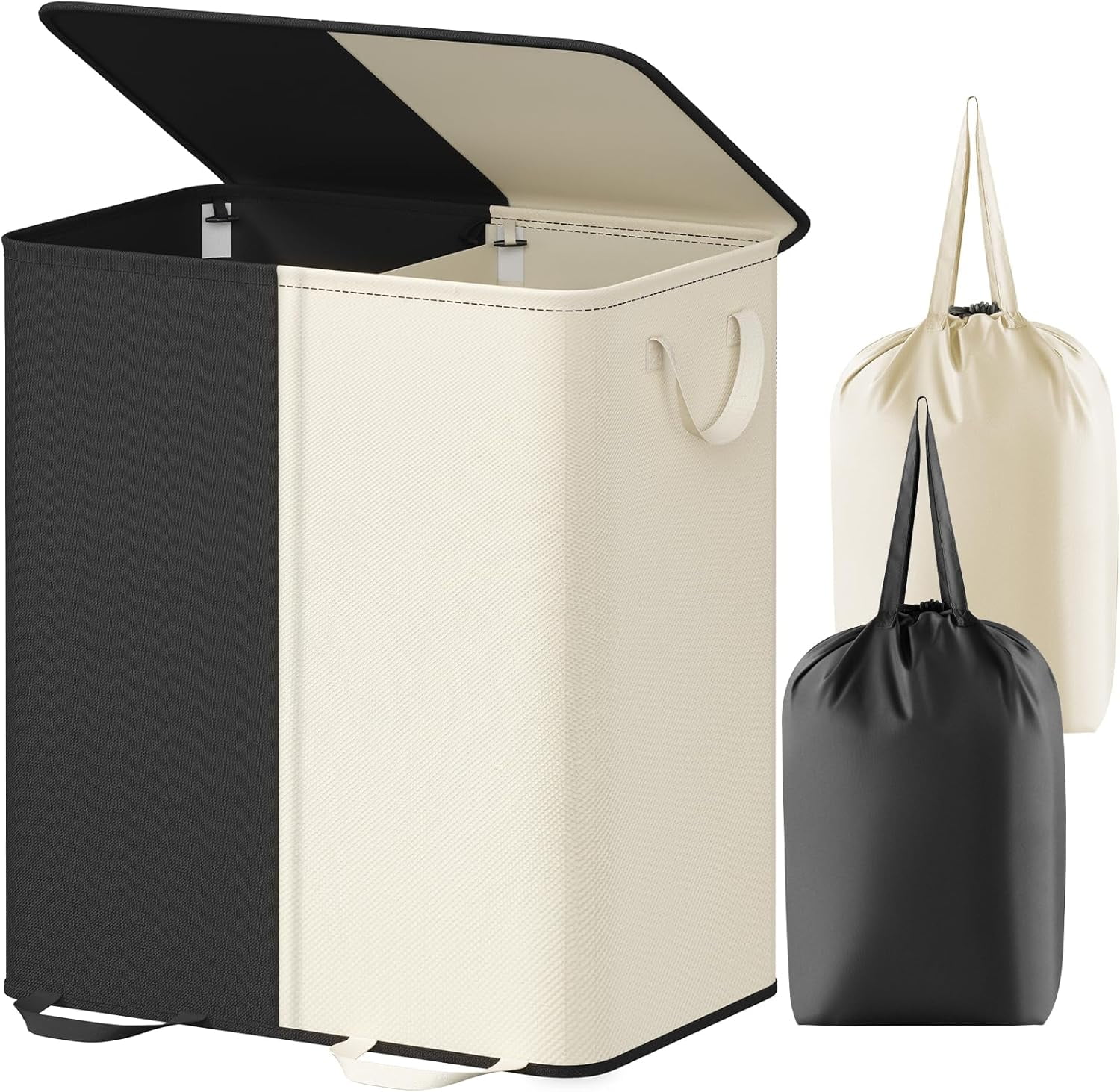Double Laundry Hamper with Lid and Removable Laundry Bags, Large ...