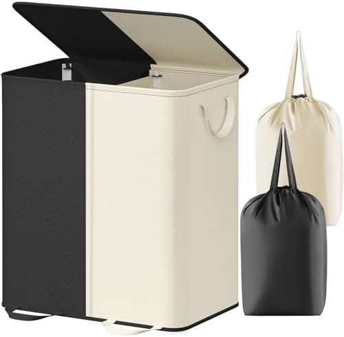 Double Laundry Hamper with Lid and Removable Laundry Bags, Large ...