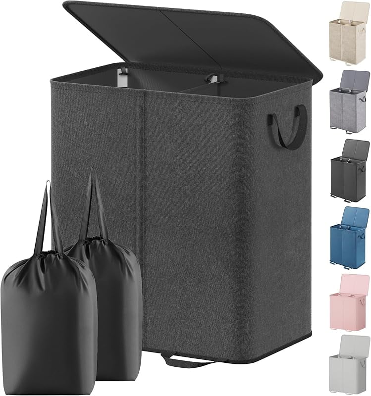 Double Laundry Hamper with Lid and Removable Laundry Bags, Large ...
