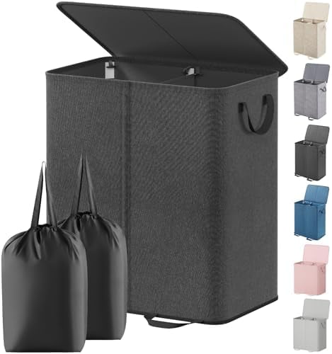Double Laundry Hamper with Lid and Removable Laundry Bags, Large ...