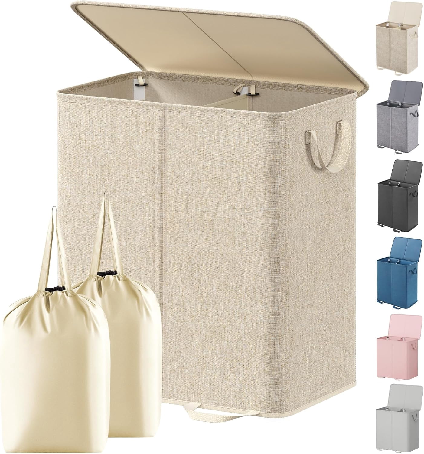Double Laundry Hamper with Lid and Removable Laundry Bags, Large ...