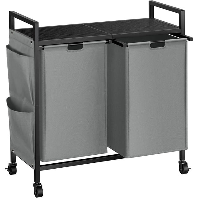 Double Laundry Hamper with Lid,Rolling Basket Organizer Wheels, Iron ...