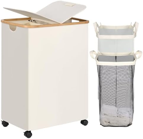 Double Laundry Hamper with Wheels, Divided Laundry Hamper with ...