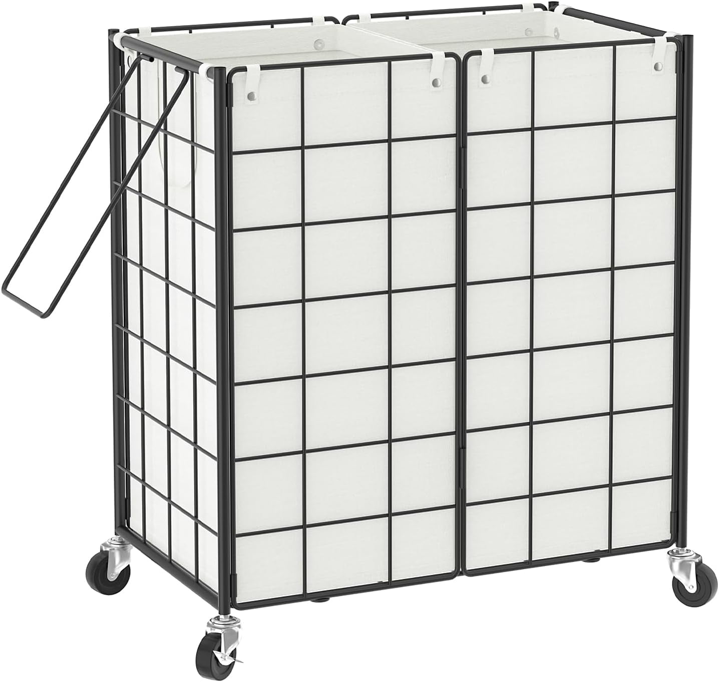 Double Laundry Hamper with Wheels,Metal Wire Frame Rolling Laundry ...