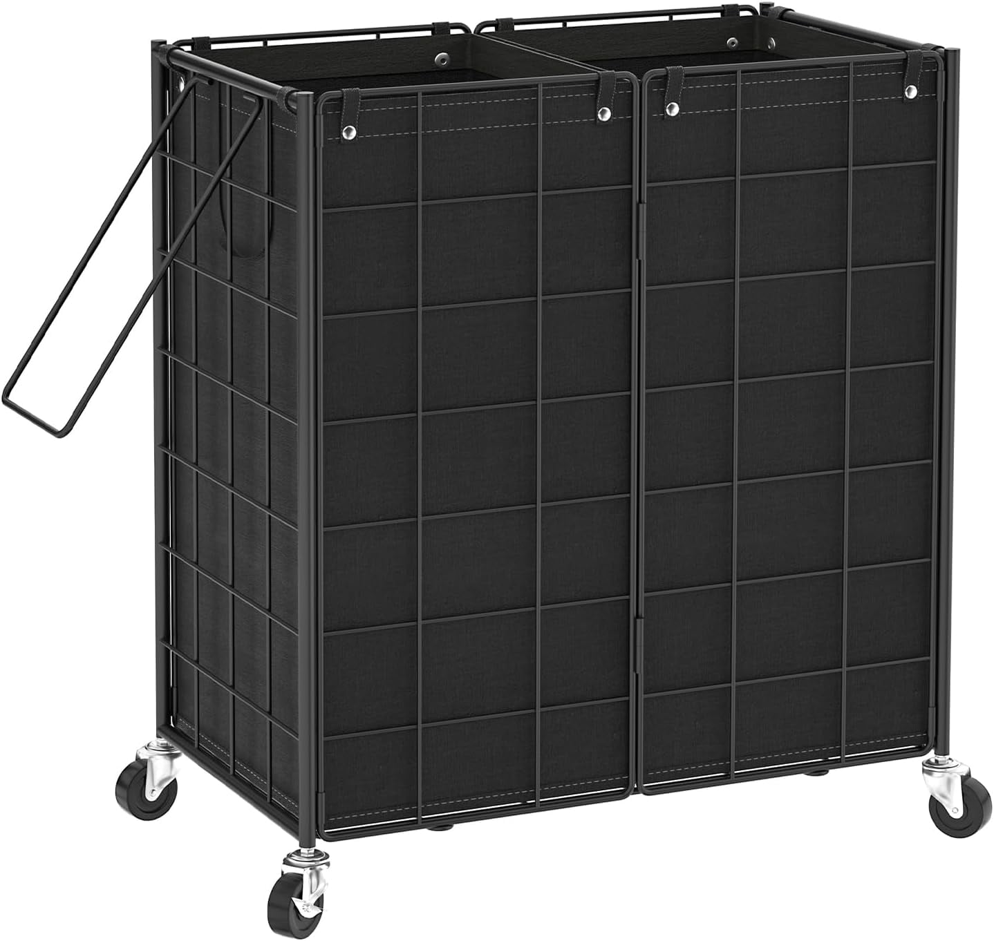 Double Laundry Hamper with Wheels,Metal Wire Frame Rolling Laundry ...