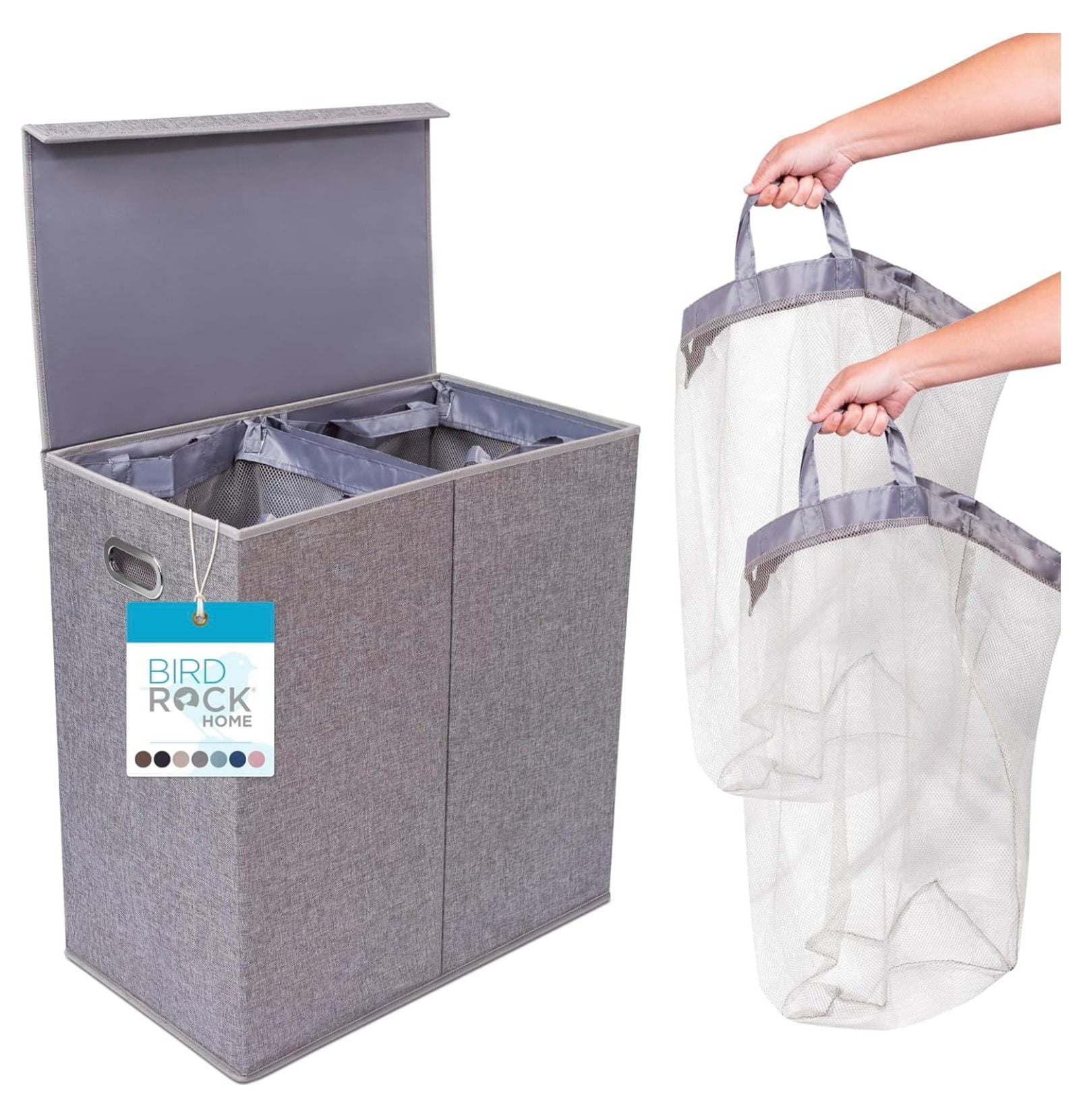 Double Laundry Hamper with Lid | Removable mesh bags | Dual Compartment ...