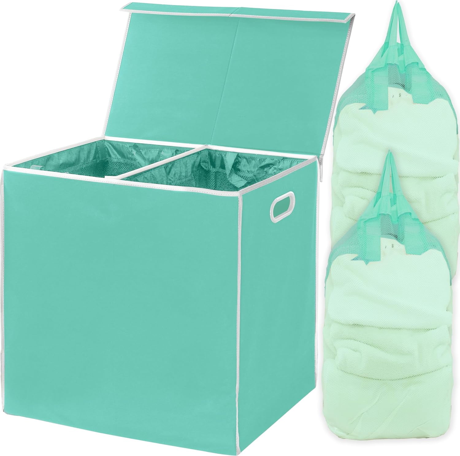 Double Laundry Hamper with Lid and Removable Bags, Turquoise - Walmart.com