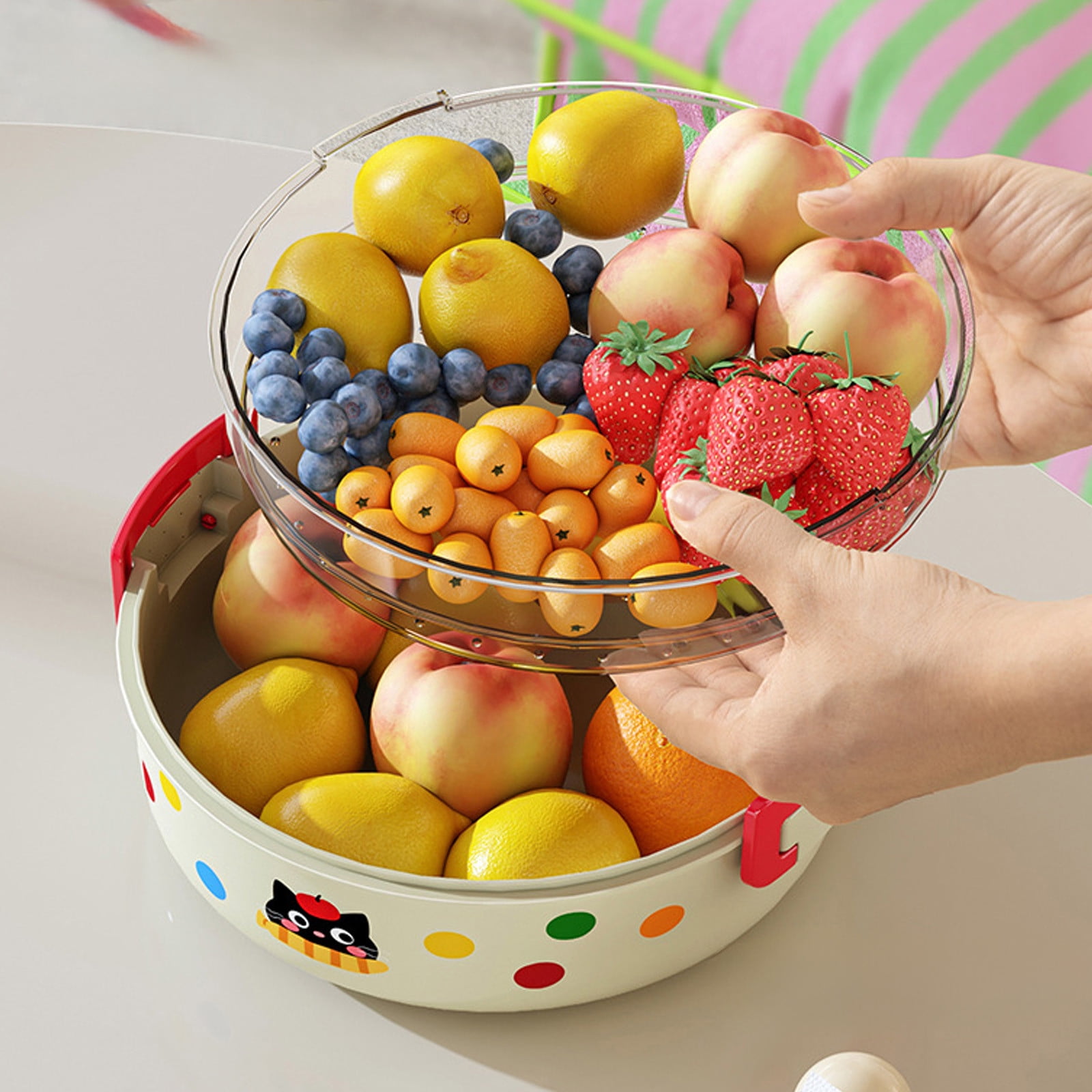 Double Layer Acrylic Snack Tray-12 Inch Fruit Candy Nut Organizer Bowl ...