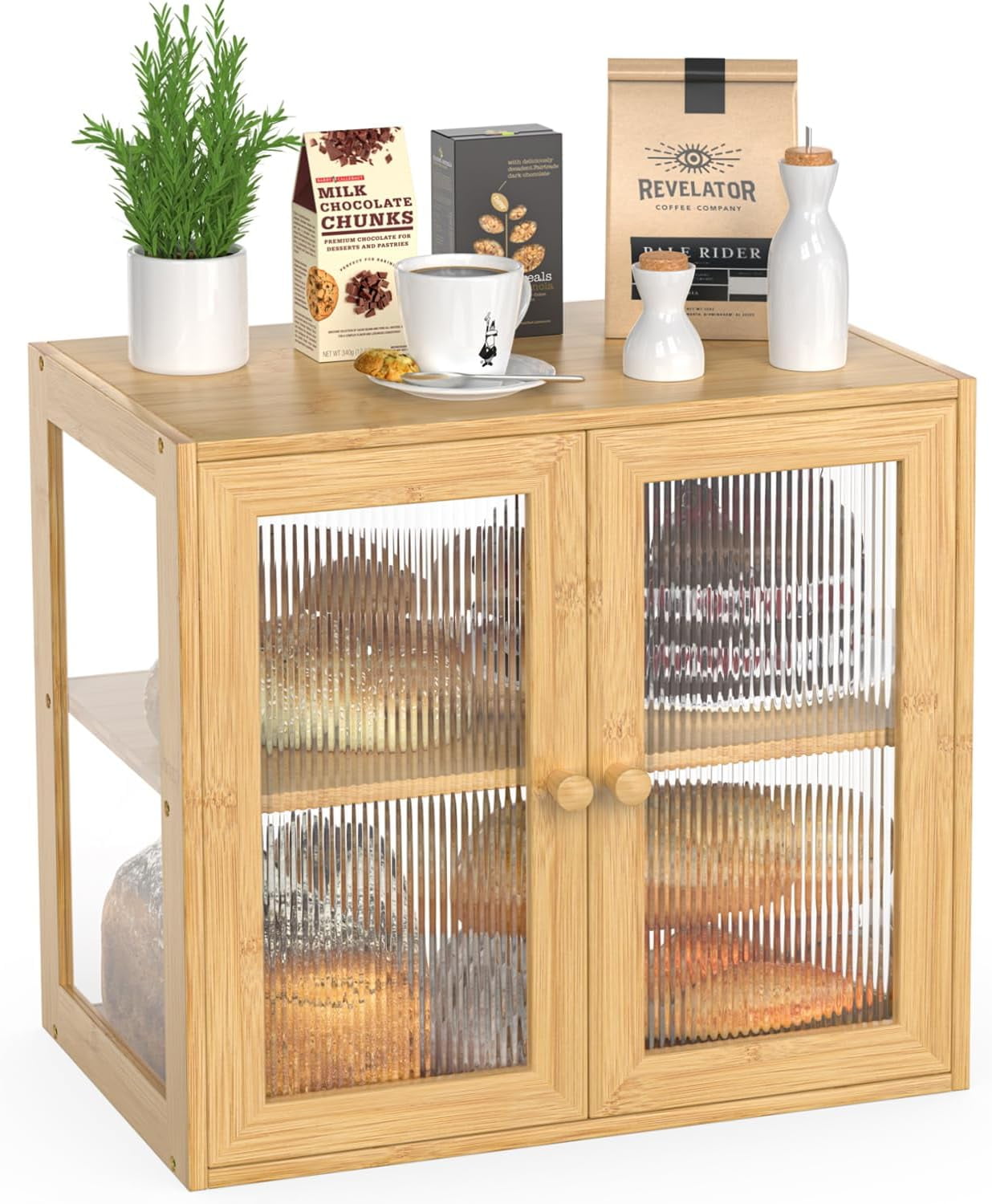 Double Layer Bamboo Bread Box for Kitchen Counter, Bread Bin Farmhouse ...