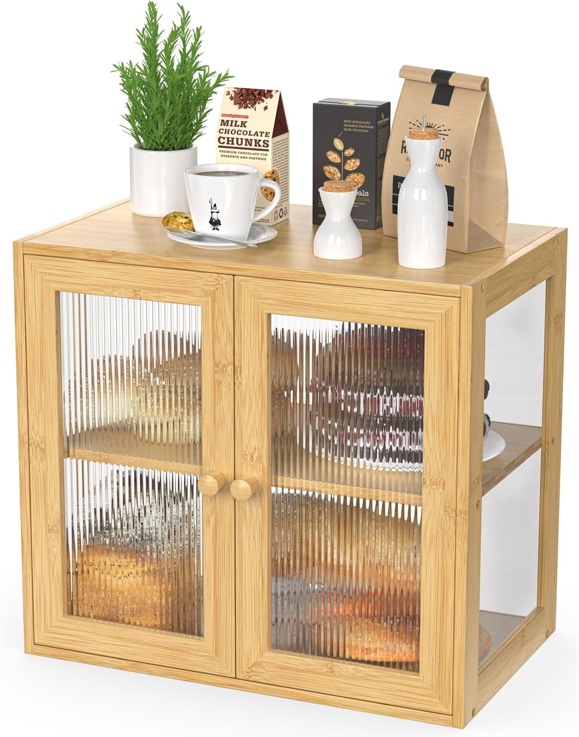 Double Layer Bamboo Bread Box for Kitchen Counter, Bread Bin Farmhouse ...