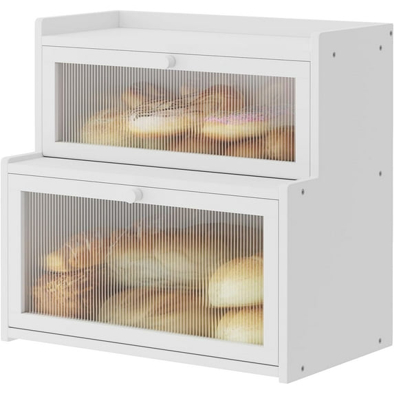 Double Layer Bamboo Bread Box for Kitchen Counter,Bread Holder ...
