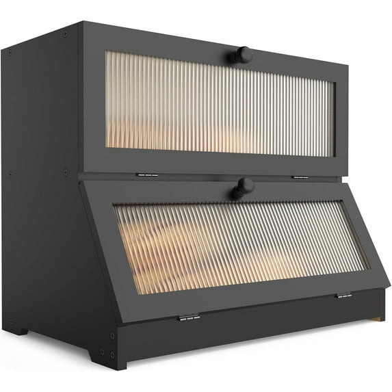 Double Layer Bamboo Bread Box for Kitchen Counter-Large Capacity Bread ...