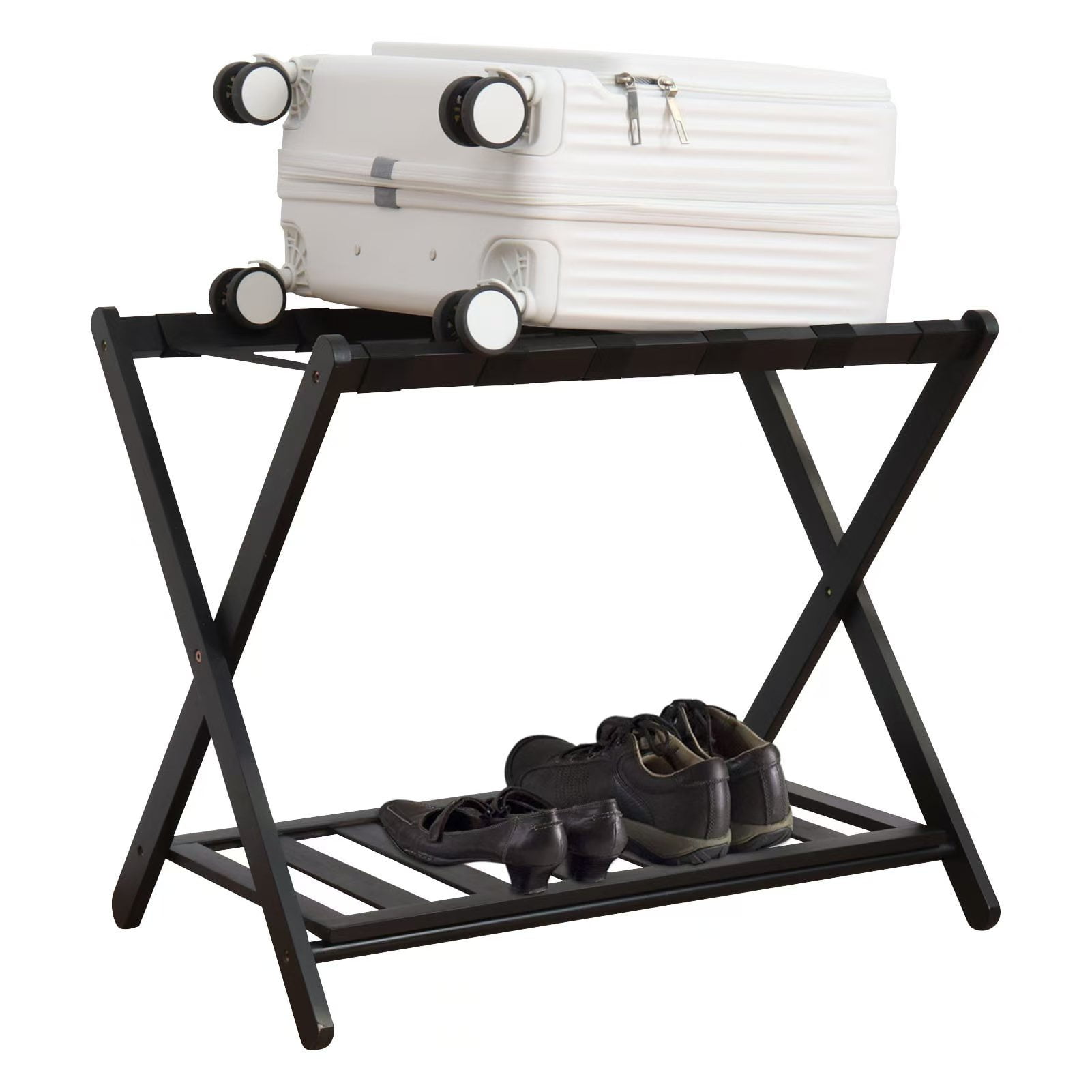 Bluelans Double-Layer Foldable Bamboo Luggage Rack, Heavy-Duty Suitcase ...